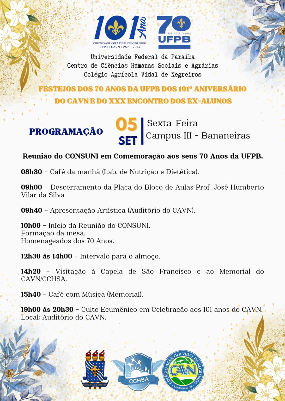 Comemorações Alusivas aos 101 Anos do CAVN e 70 anos da UFPB ...